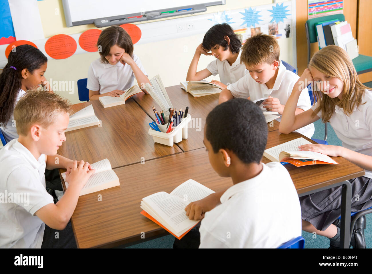 Students In Class Reading Books Stock Photo Alamy