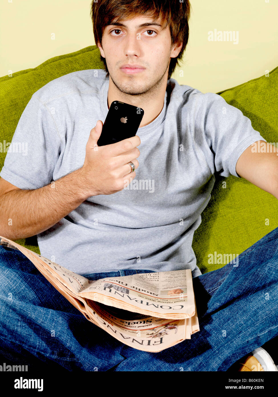 Young Man Using Mobile Telephone Model Released Stock Photo - Alamy