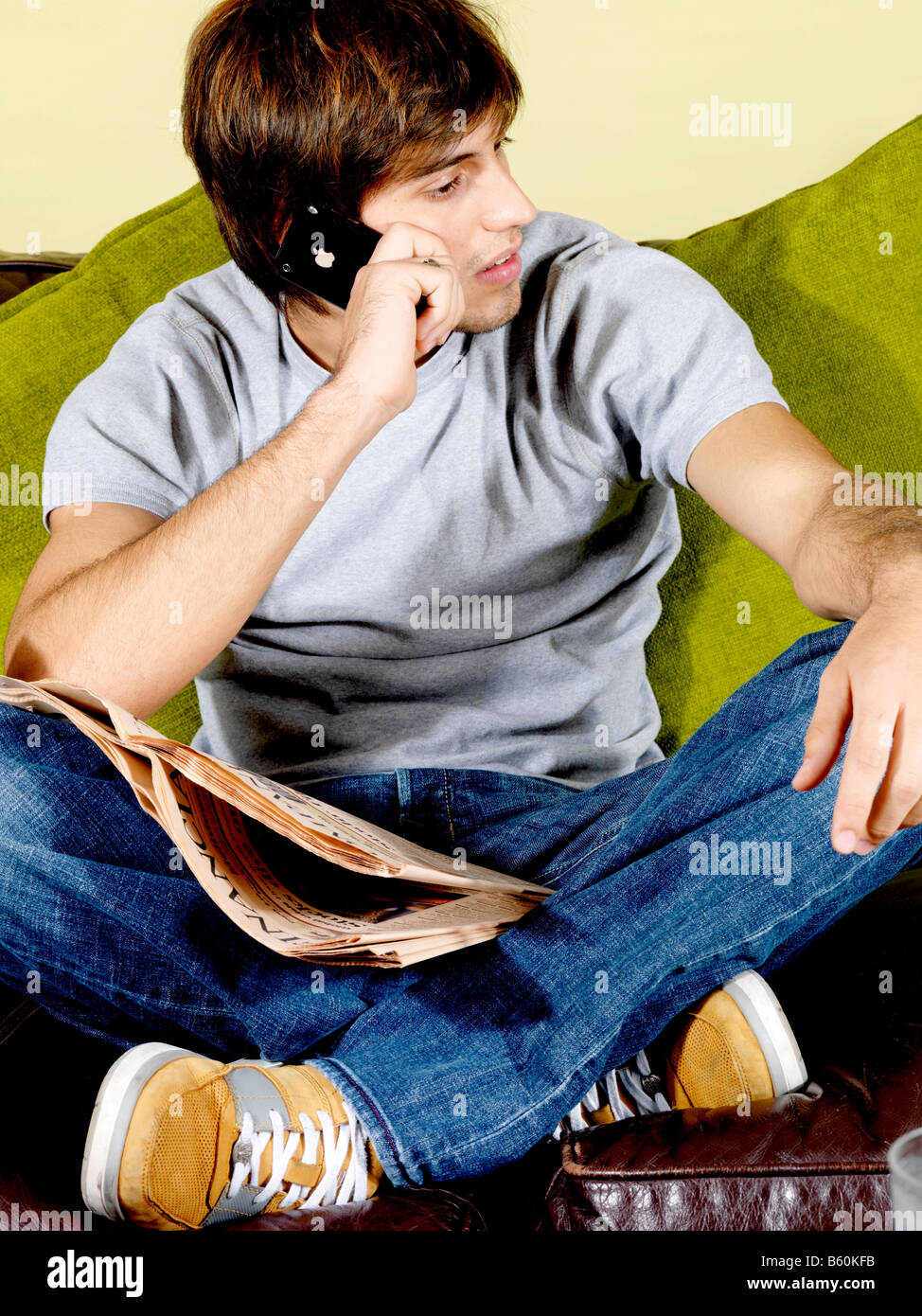 Young Man Using Mobile Telephone Model Released Stock Photo - Alamy