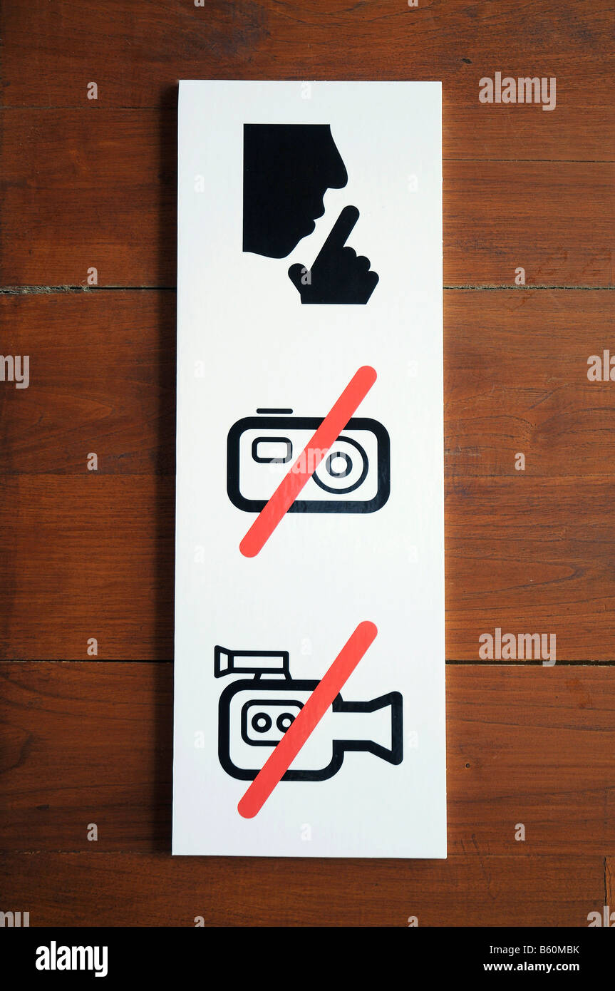Prohibition sign at a church, speak quietly, photographing forbidden ...