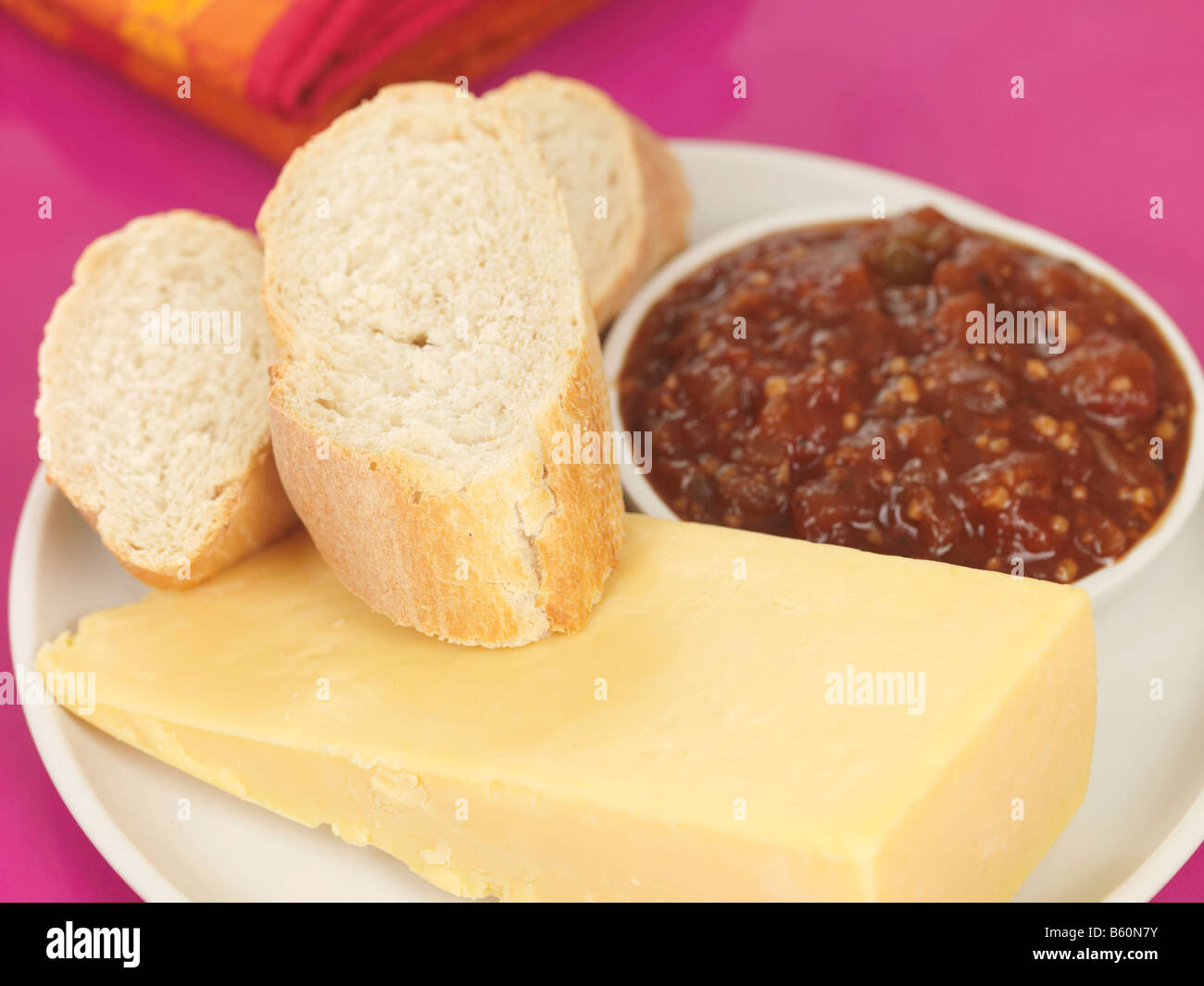 Double Gloucester Cheese with French Bread and Tomato Relish Stock ...