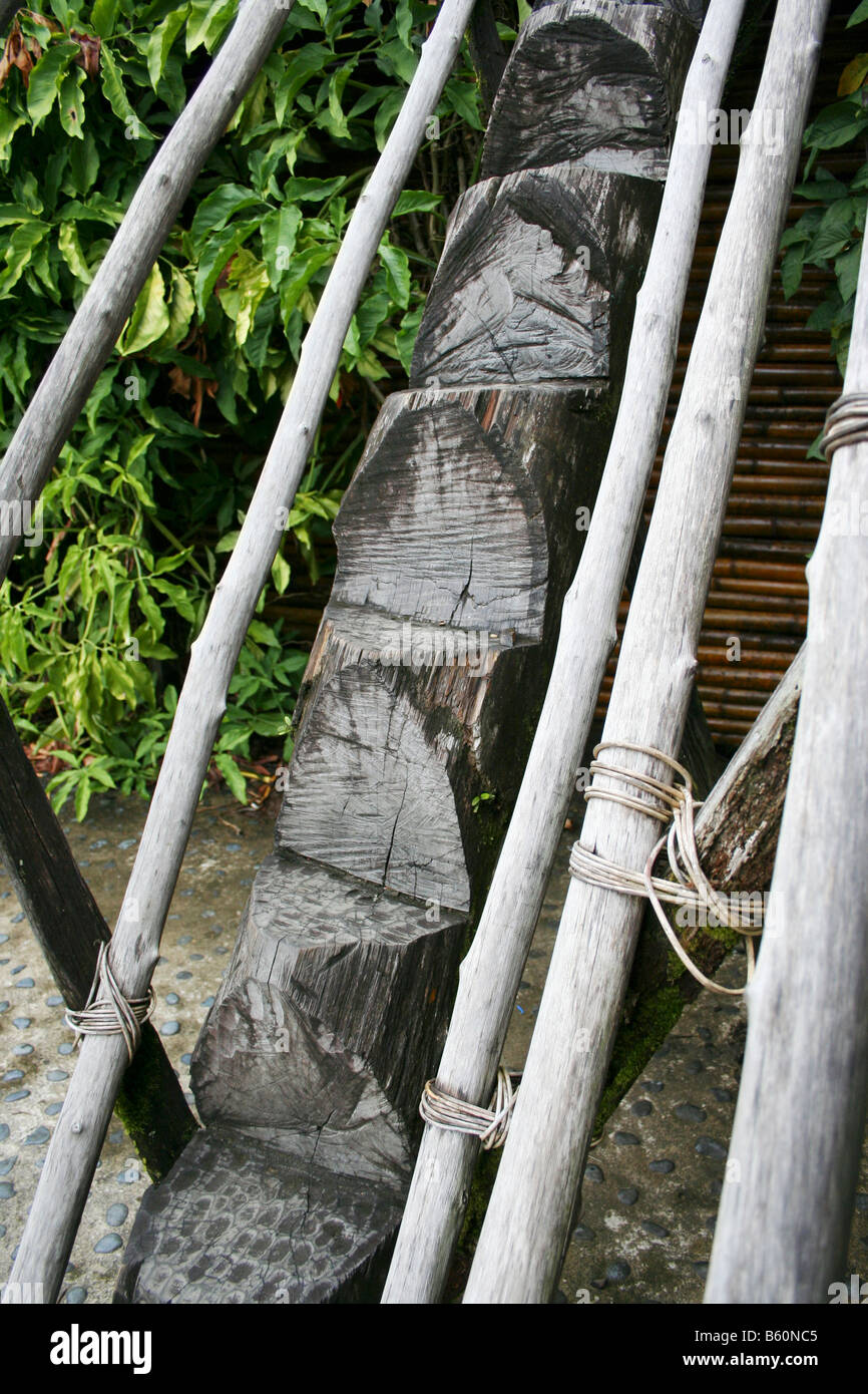 Traditional ladder of natives in Sarawak, Malaysia. It is carved out ...