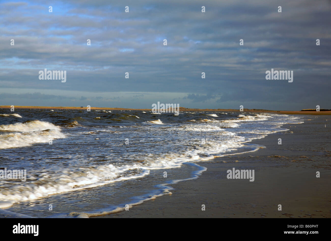 The sea at Brancaster, Norfolk, UK, looking east towards Scolt Head ...