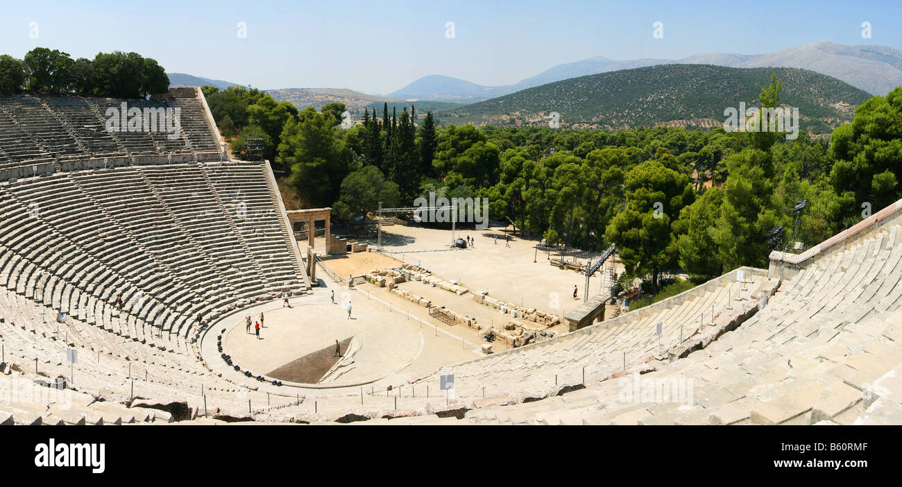 panorama of the famous construction of the ancient theatre of epidaurus ...