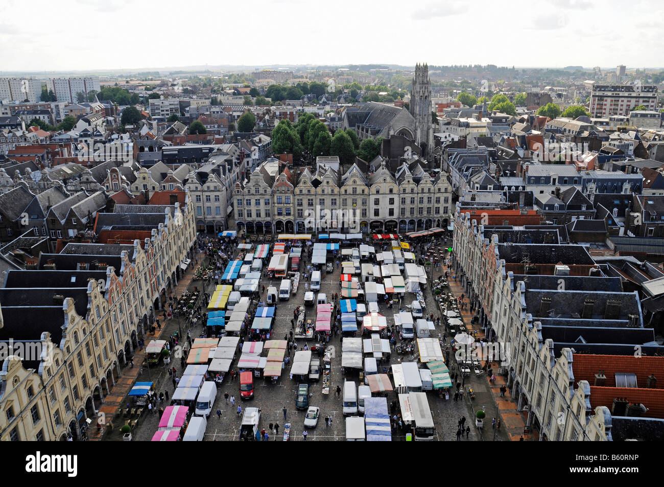 Weekly market, square, Place des Heros, city view, overview, Arras ...
