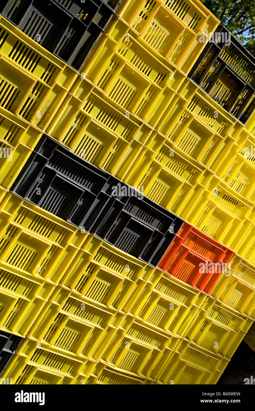 plastic crates stacked with produce at market in carcassonne Stock ...