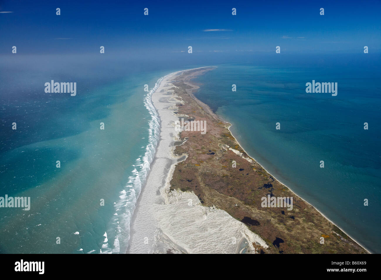 Farewell Spit and Tasman Sea left Golden Bay right Nelson Region South ...