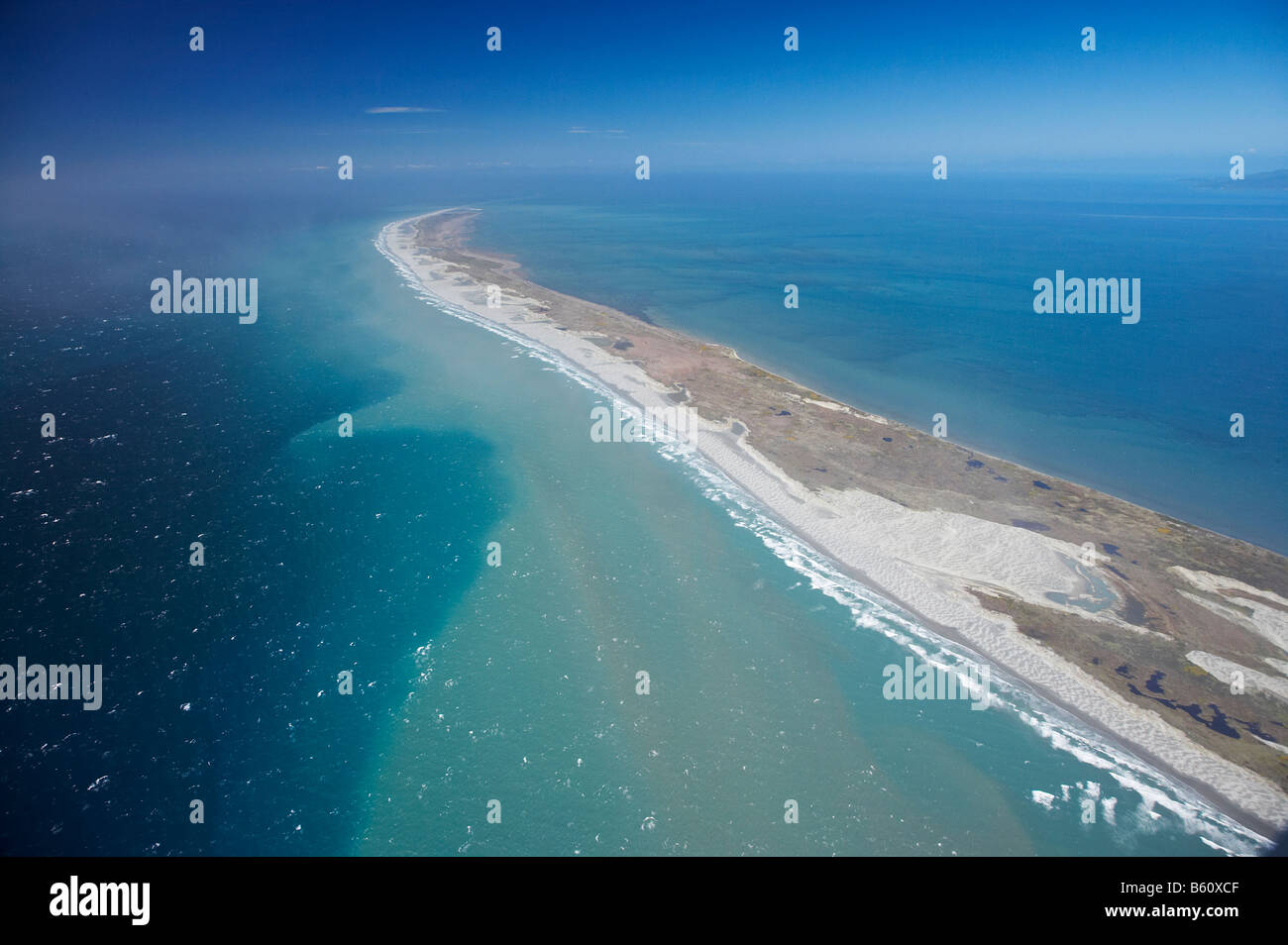 Farewell Spit and Tasman Sea left Golden Bay right Nelson Region South ...