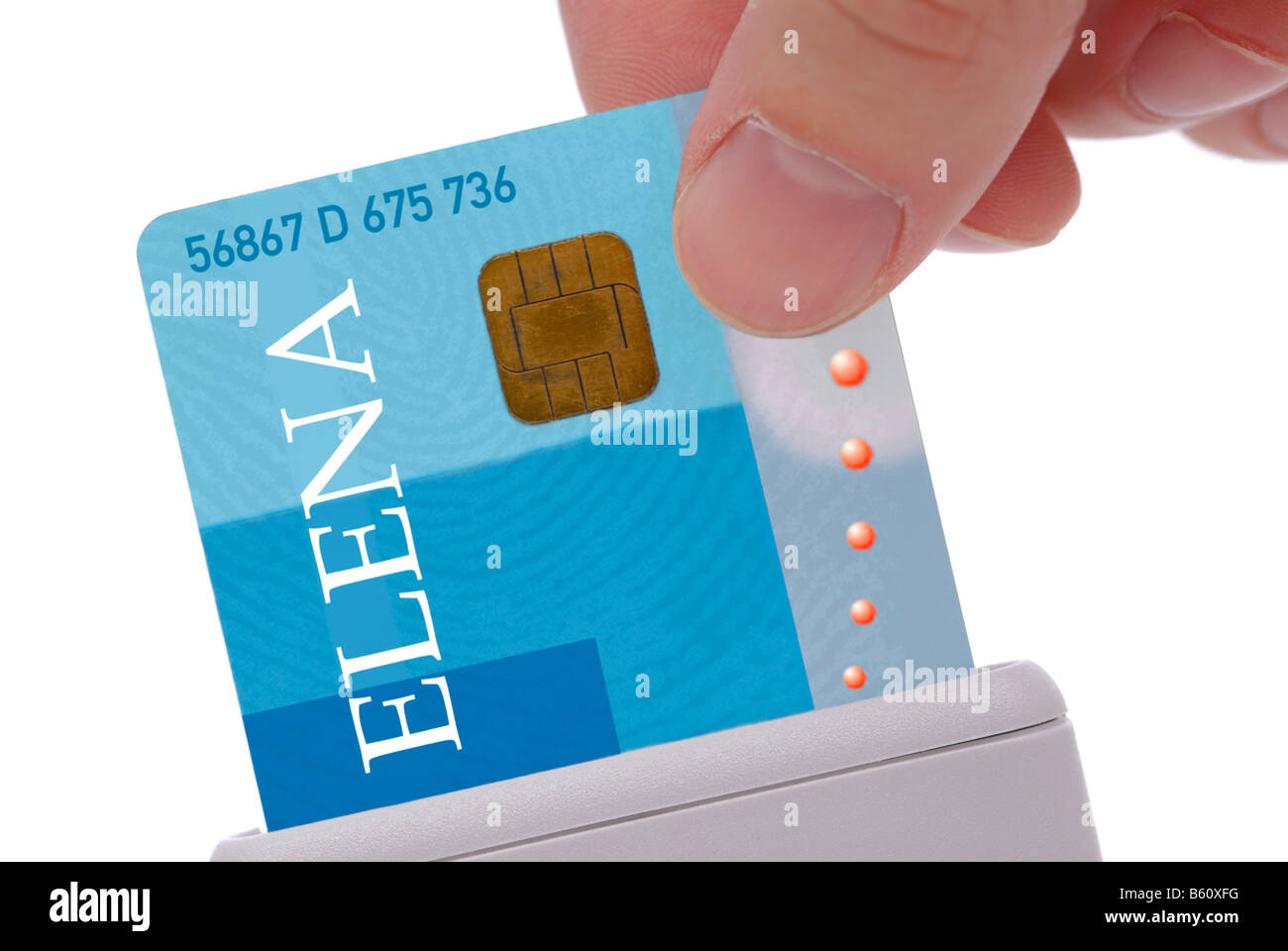 Hand with an employee smart card, ELENA, no original design Stock Photo ...