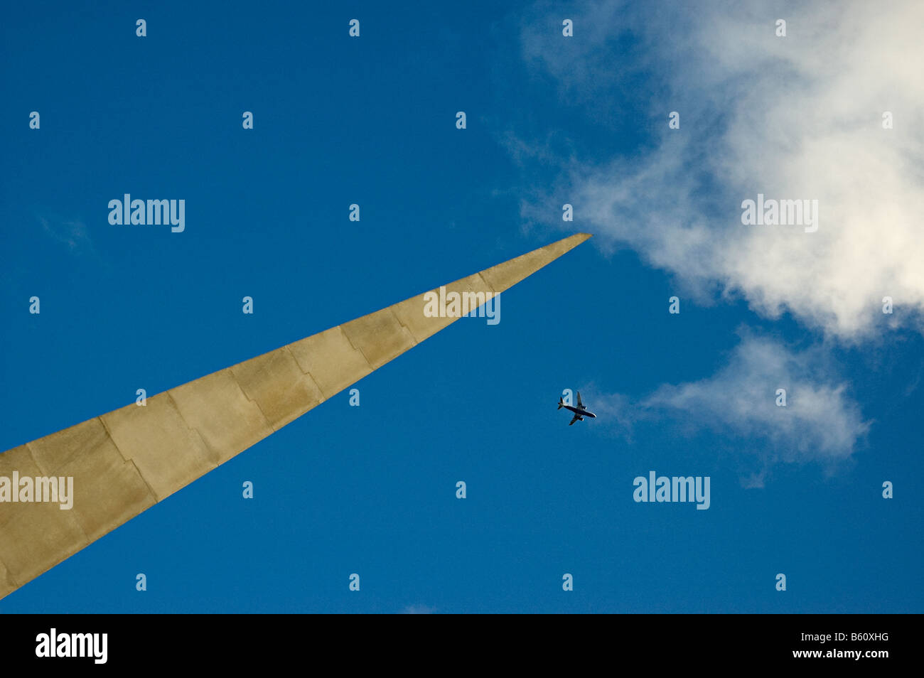 Cleopatra needle in london with a plane passing overhead Stock Photo ...