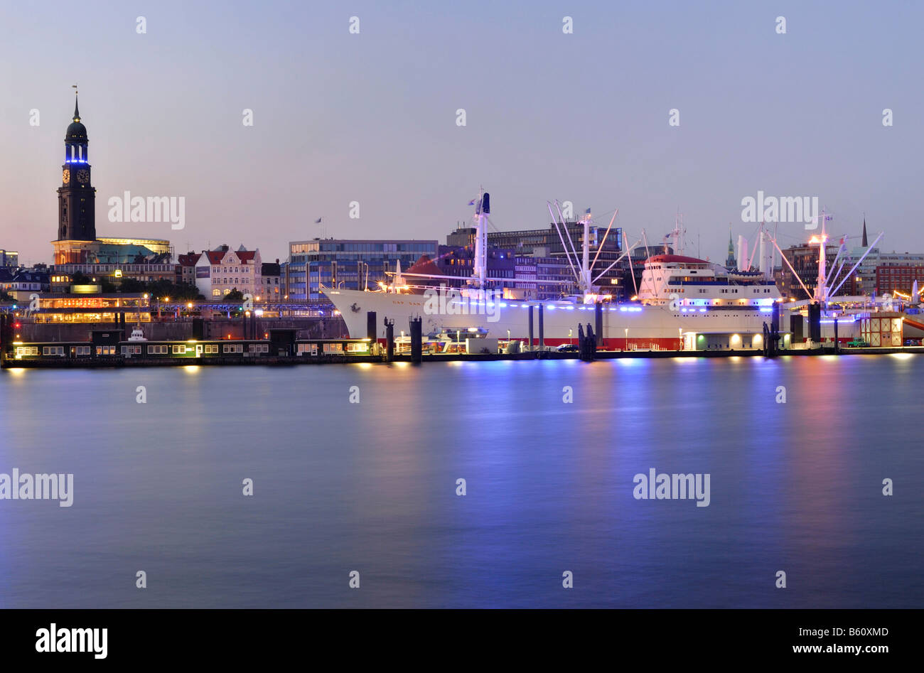 Blue Port light illuminations in Hamburg Harbour Stock Photo - Alamy