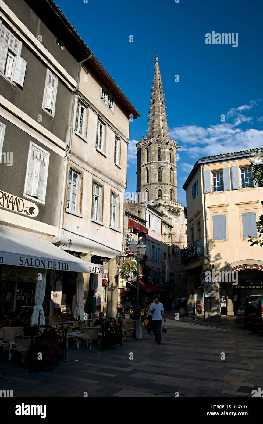 limoux town houses in the main square of limoux with the church and ...