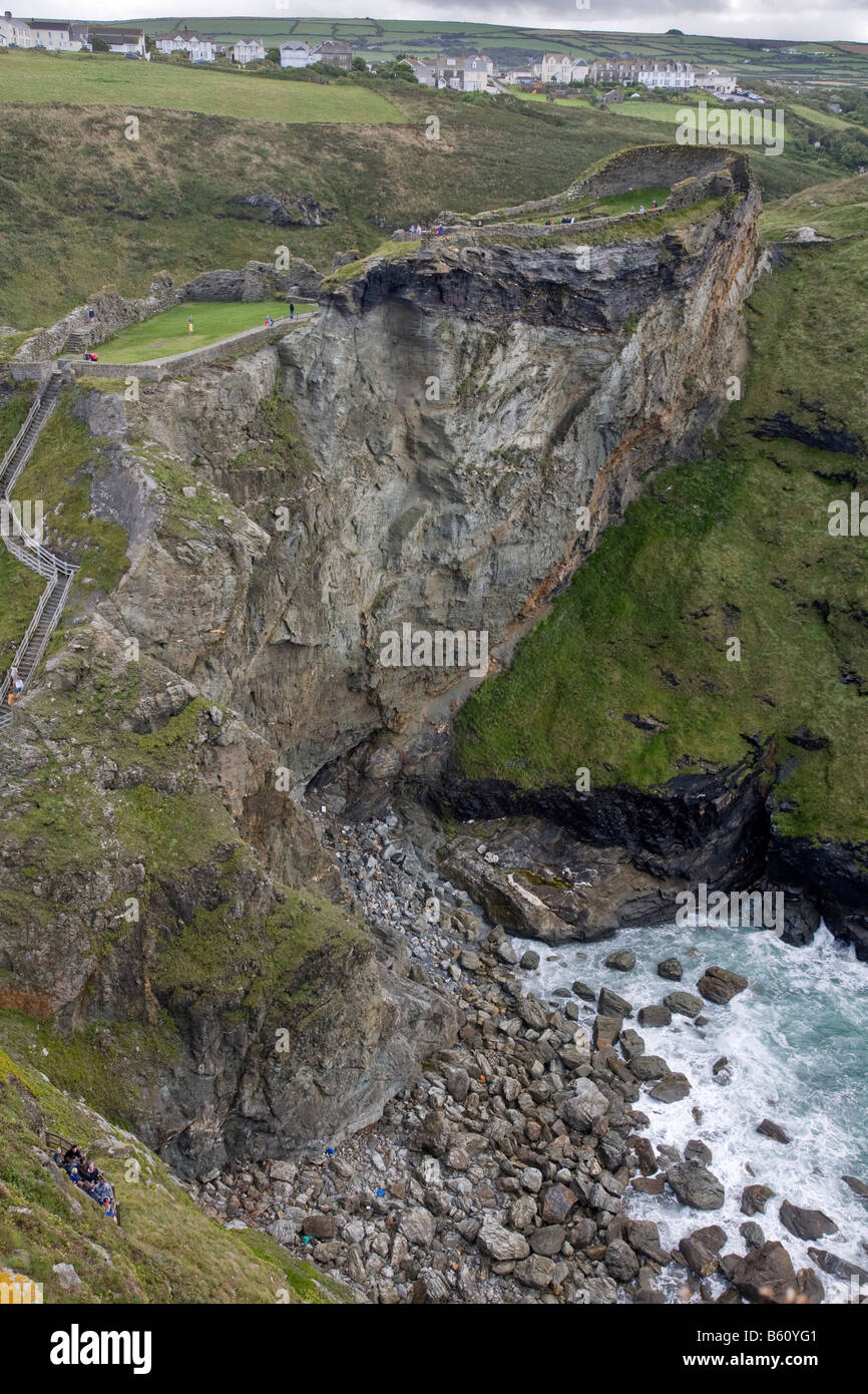 tintagel head and castle looking towards the mainland from the cliff ...
