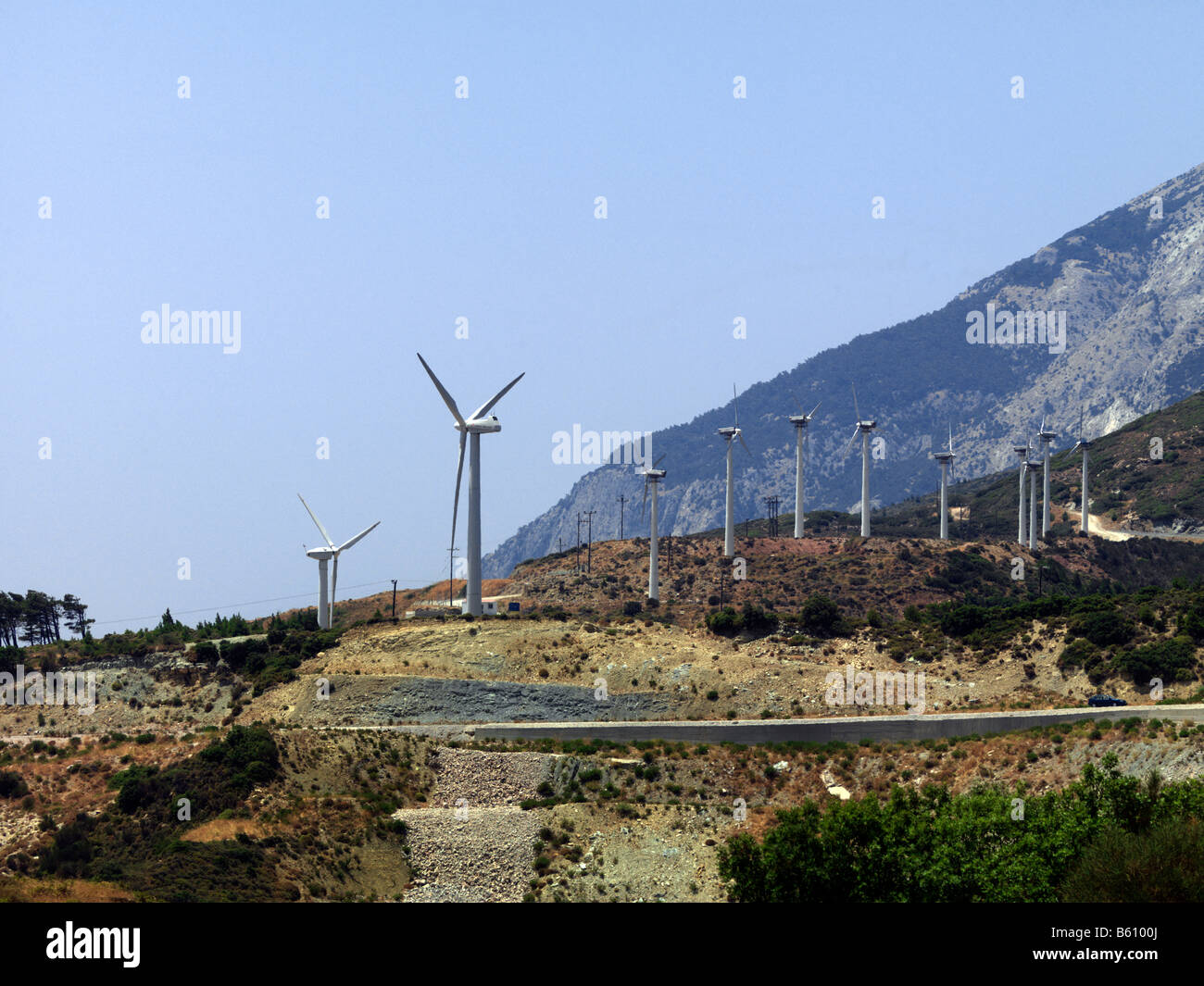 Wind turbines near Kampos Samos Greece Stock Photo - Alamy
