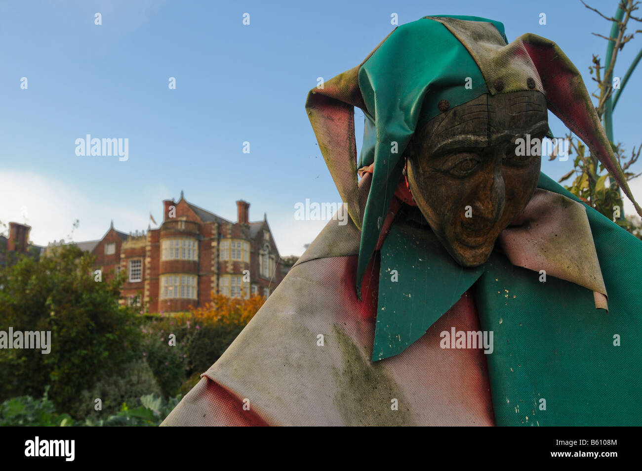 A Jester scarecrow protects the award winning gardens at Burton Agnes ...