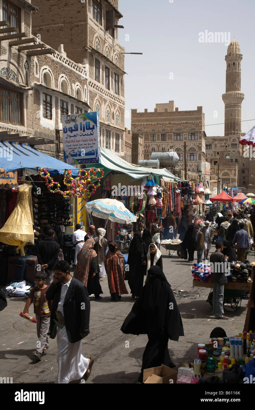 Cloth bazaar, clothes being sold, souk, market, historic centre of San ...
