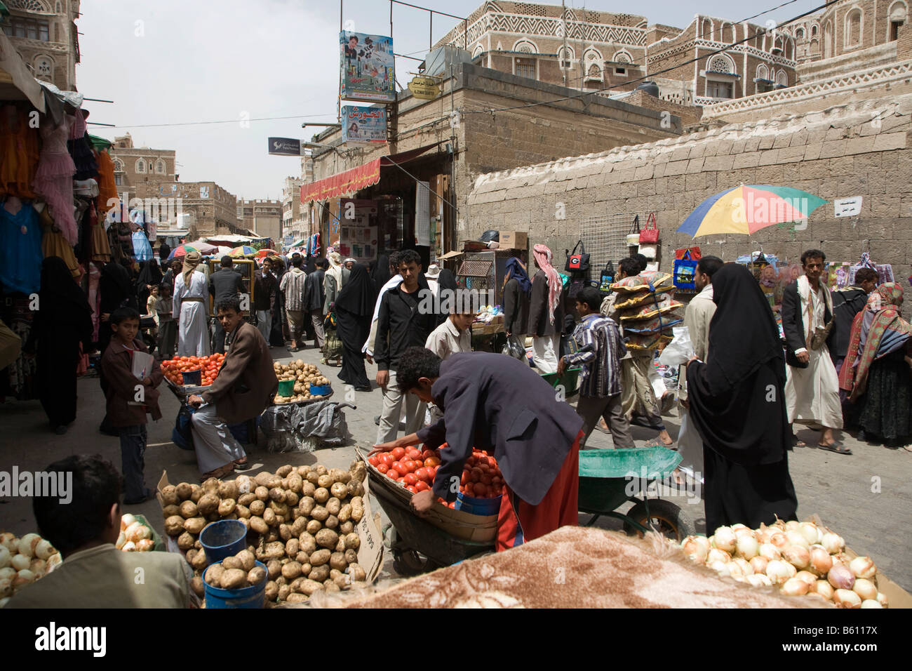 Vegetable stall, souk, market, historic centre of San a , Yemen, Middle ...