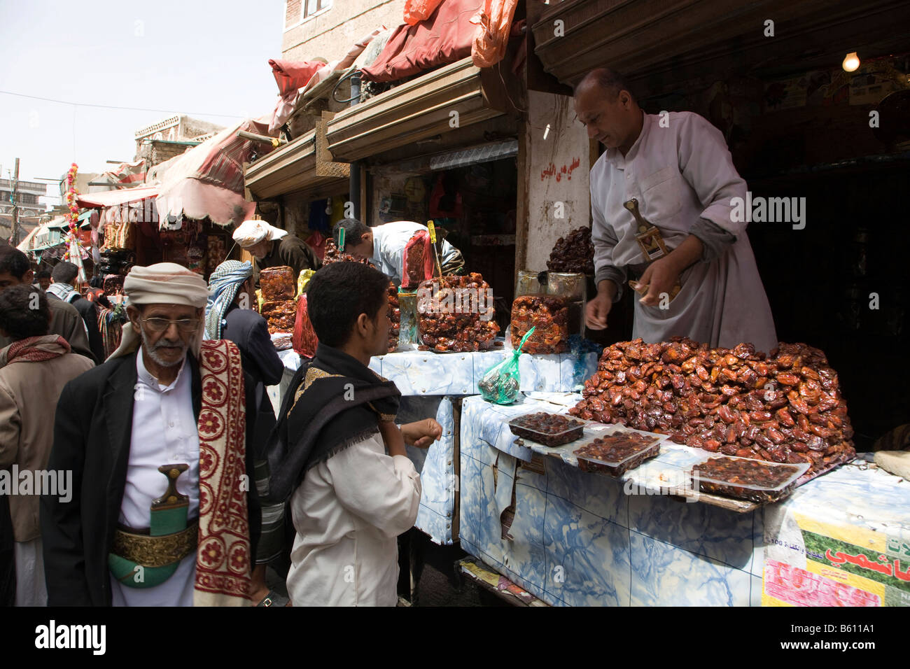Stall on the date market, souk, historic centre of San a , Yemen ...