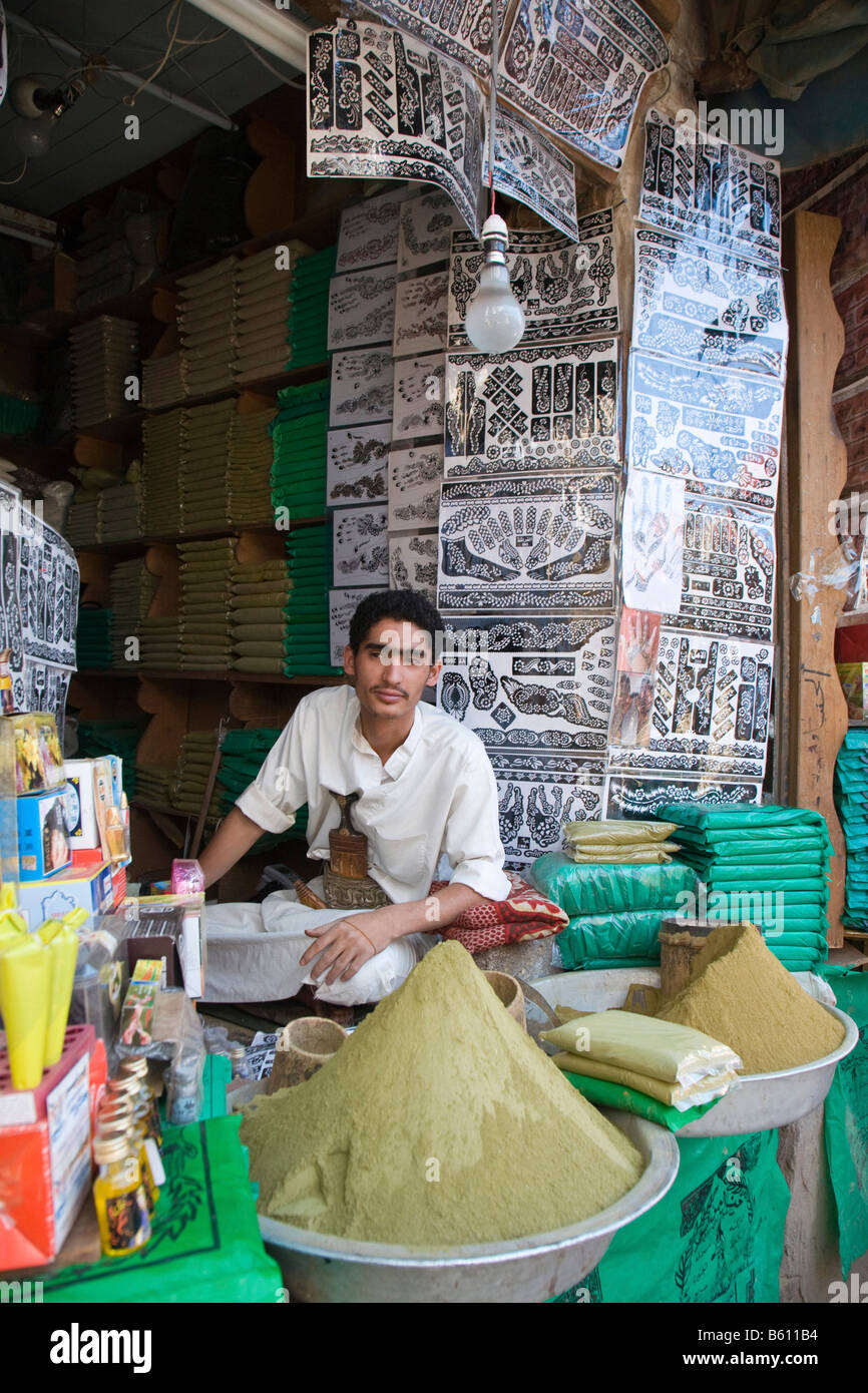 Henna colours and patterns, souk, market, historic centre of San a ...