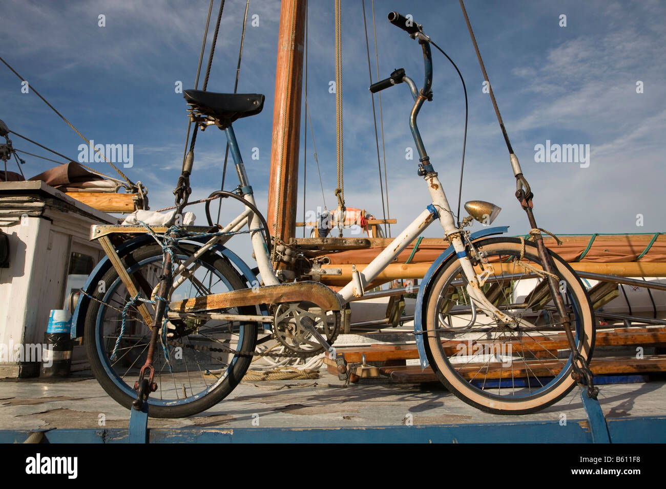 Bicycle on the deck of a sailing ship at the Flensburg Nautics sailing ...