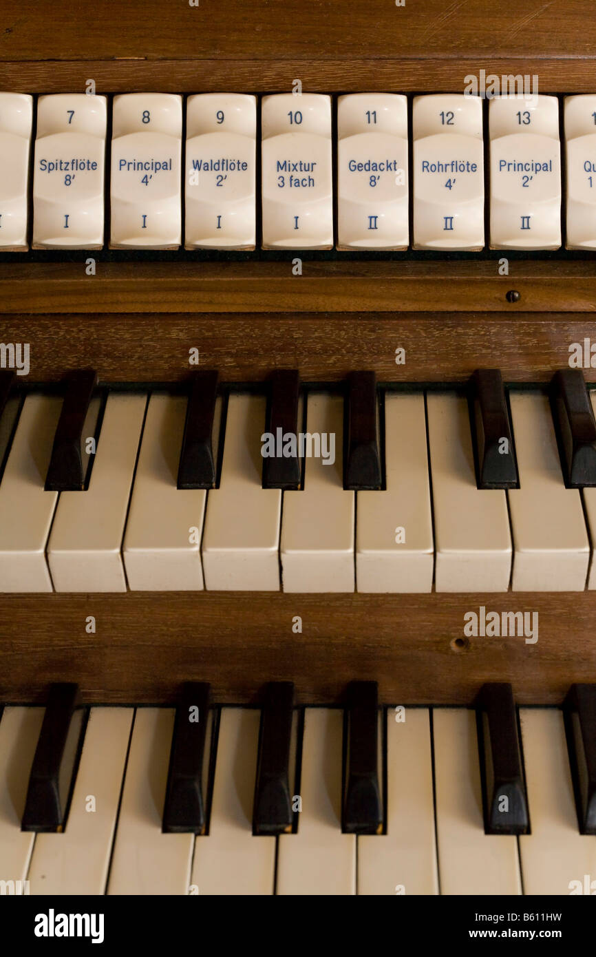 Manual or Keyboard and Stops of the privately restored church organ at ...