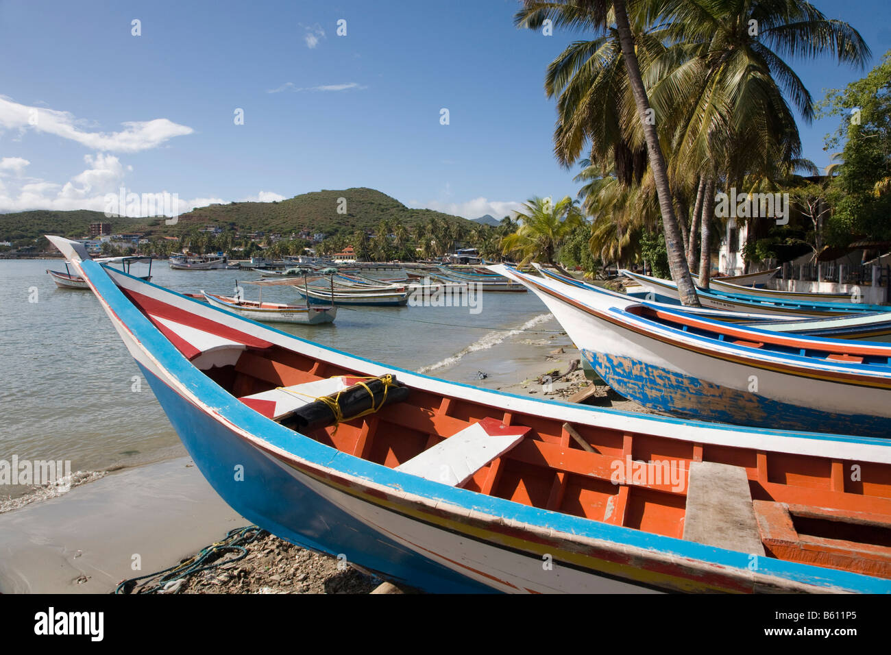 Fishing boats on Pampatar Beach, Margarita Island, Caribbean, Venezuela ...