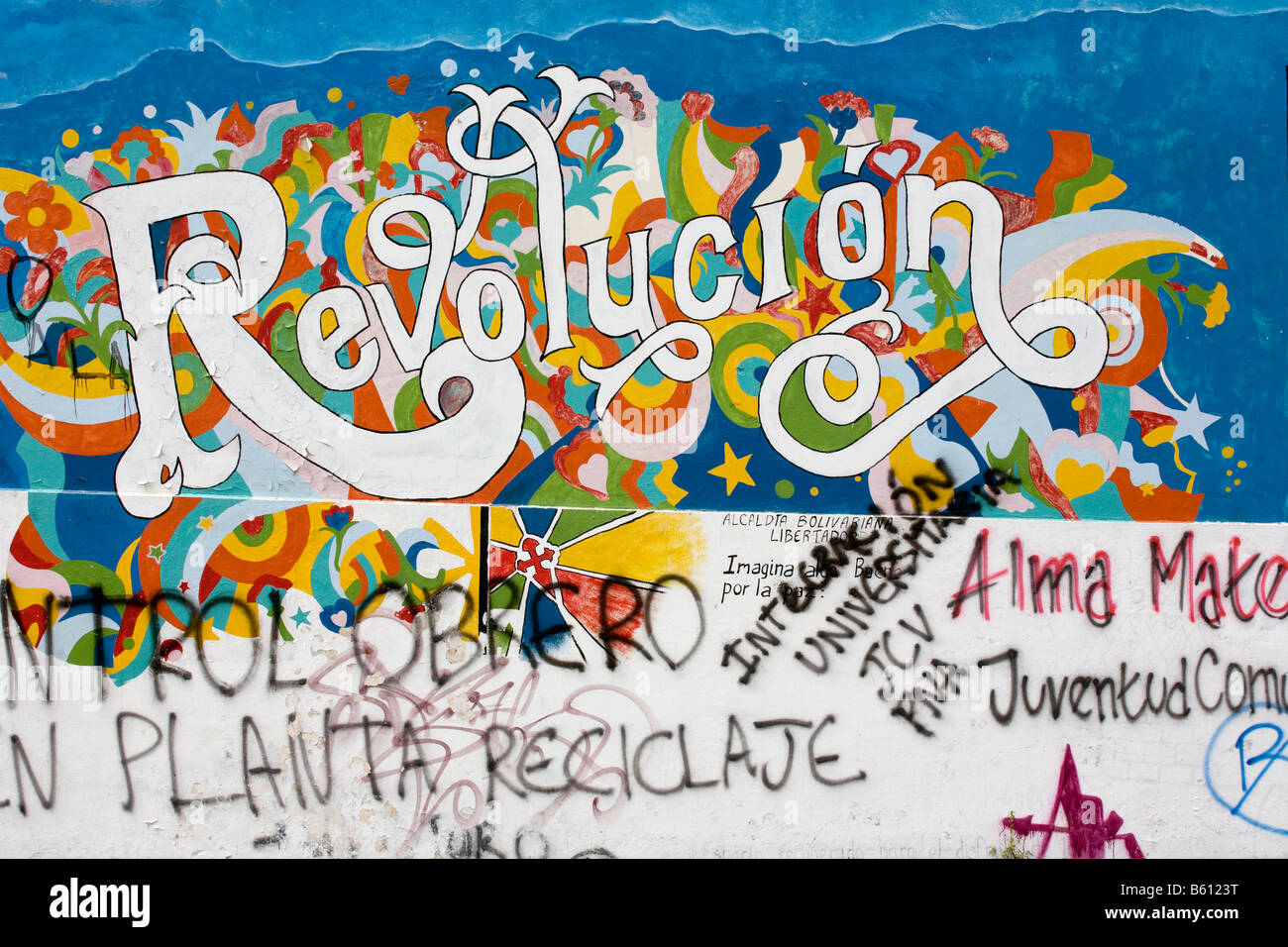 Revolucion, Revolution, colourful graffiti in Merida, Venezuela, South ...