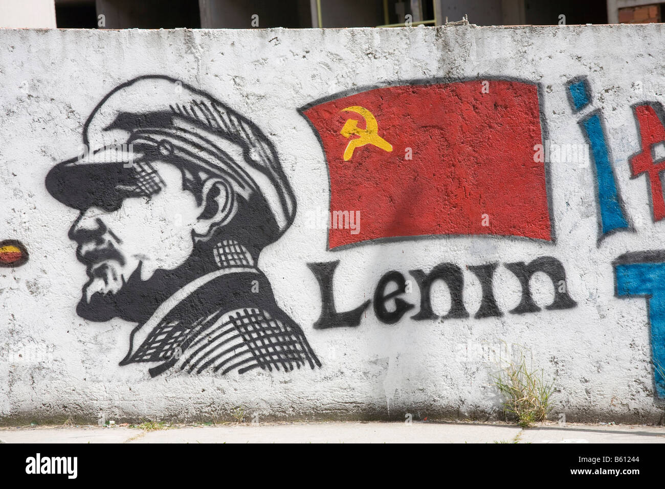 Lenin with Soviet flag, graffiti, Merida, Venezuela, South America ...