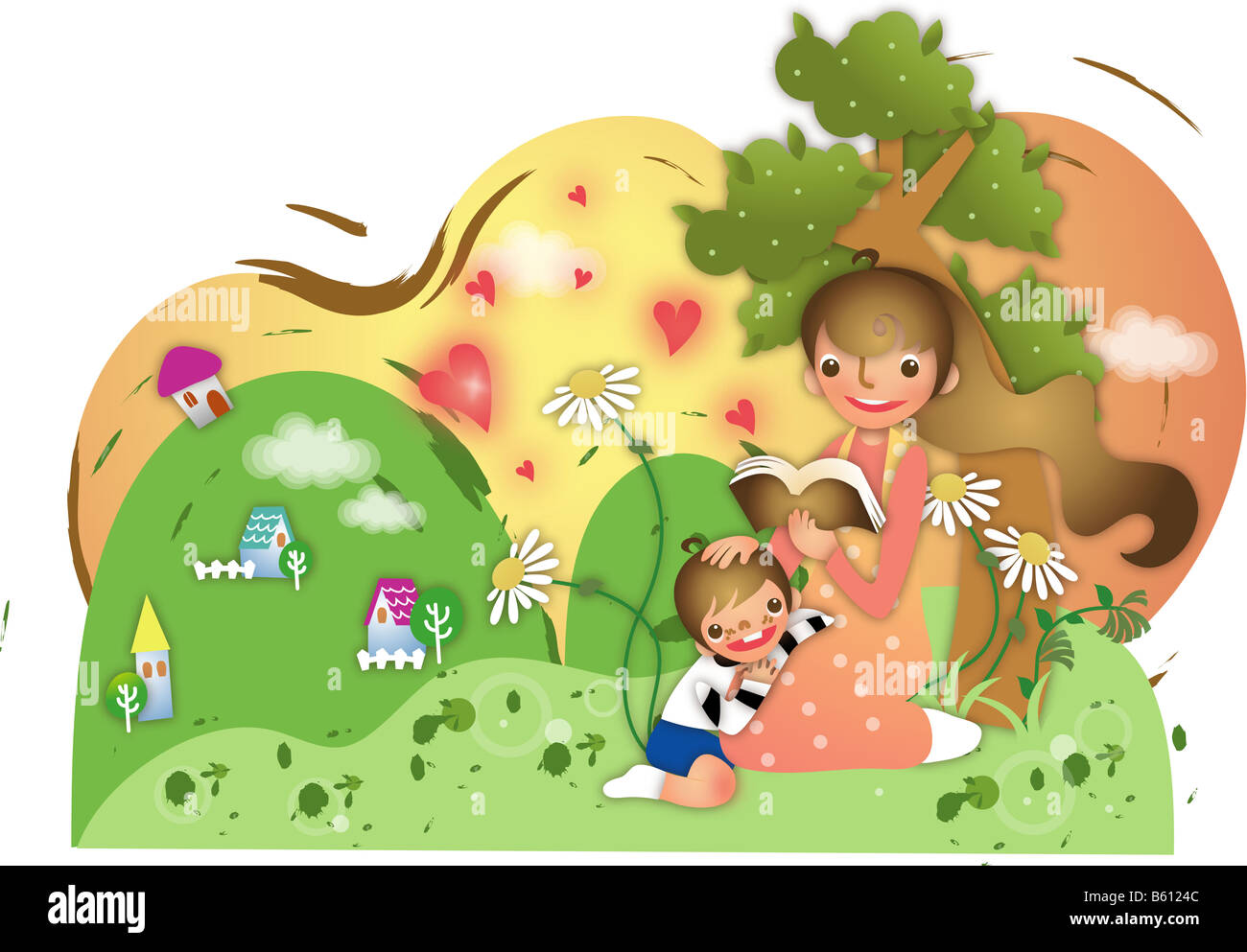 Family reading illustration hi-res stock photography and images - Alamy