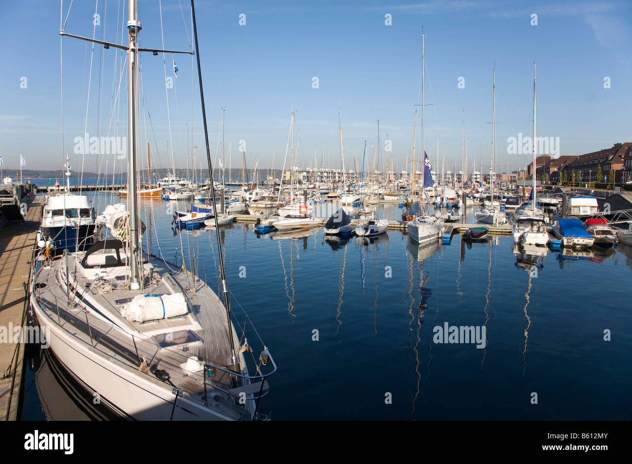 Yachts in the modern marina in Flensburg's Inner Fjord, Sonwik, Flensburg, Schleswig-Holstein ...