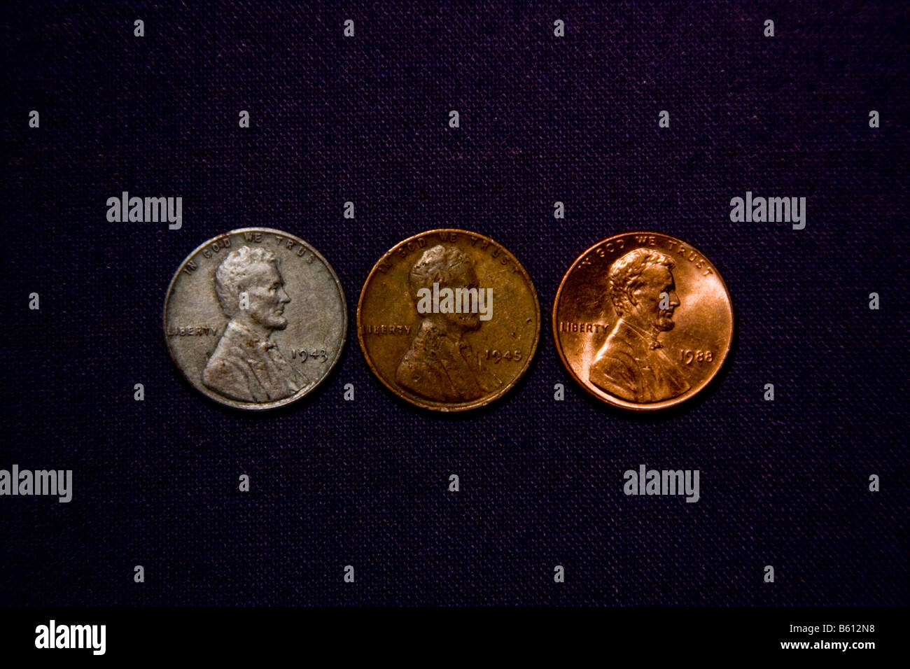 1943 Steel Wheat Penny, 1945 Copper Wheat Penny, 1988 Copper Penny ...