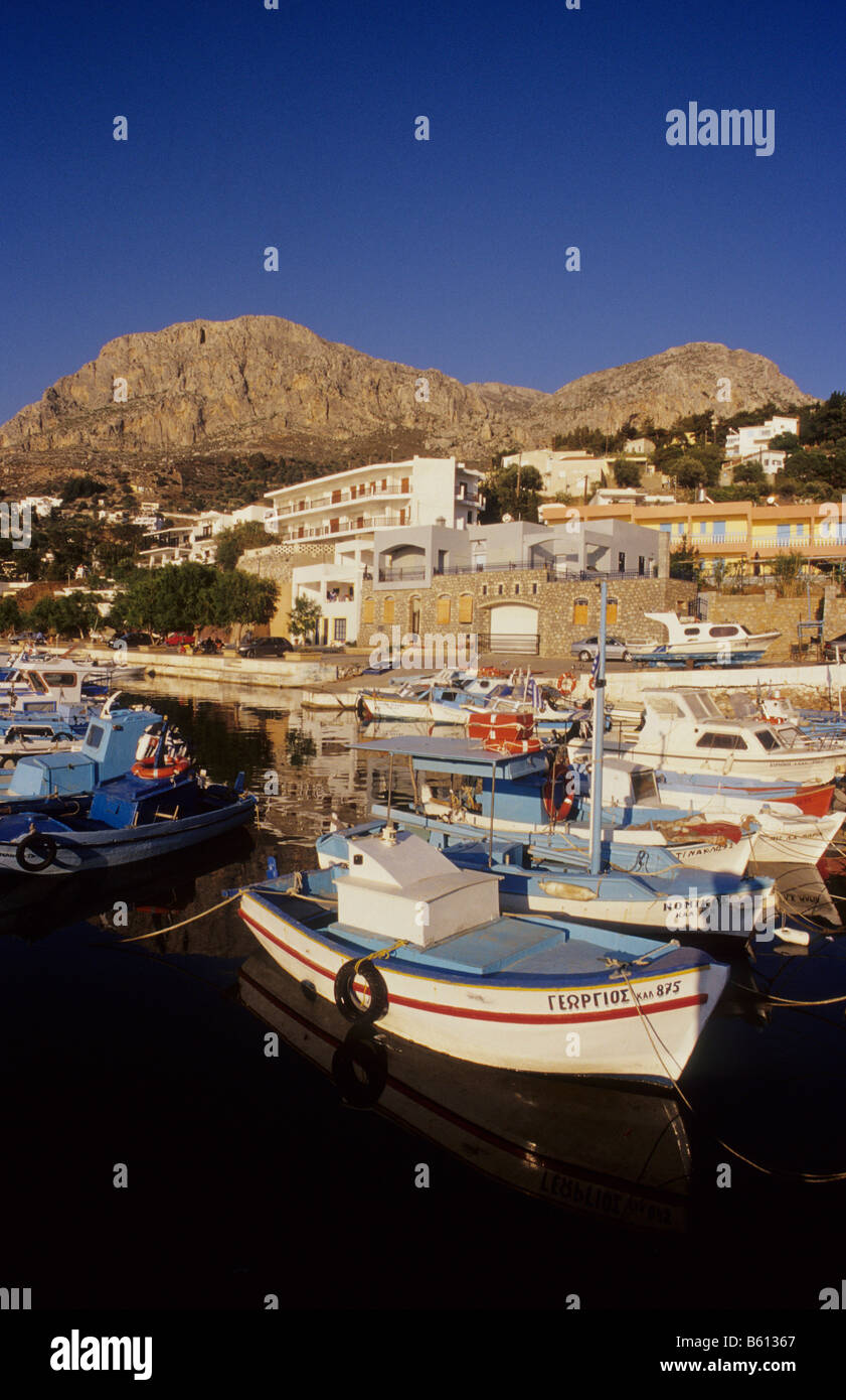 Harbour of Masouri, in the West of Kalymnos Island, Greece, Europe ...
