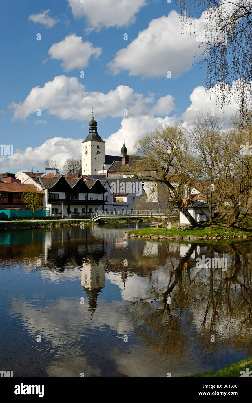 Parish church of St Michael on the river Regen, Regen, Bavarian Forest ...