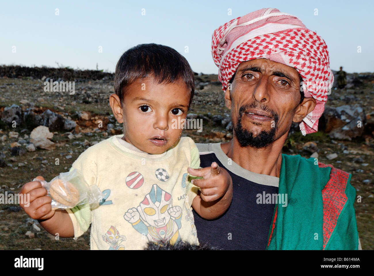 Socotrian man and his son, portrait, Socotra Island, Yemen, Arabia, the ...