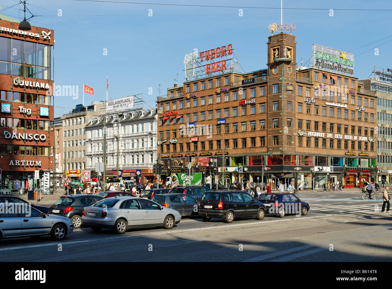 Townhall square, Radhus Pladsen, street scene, Copenhagen, Denmark ...