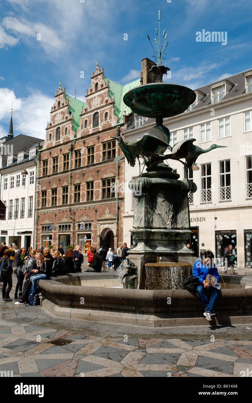 Fountain on Gammel Torv Square, Stroget, Copenhagen, Denmark ...