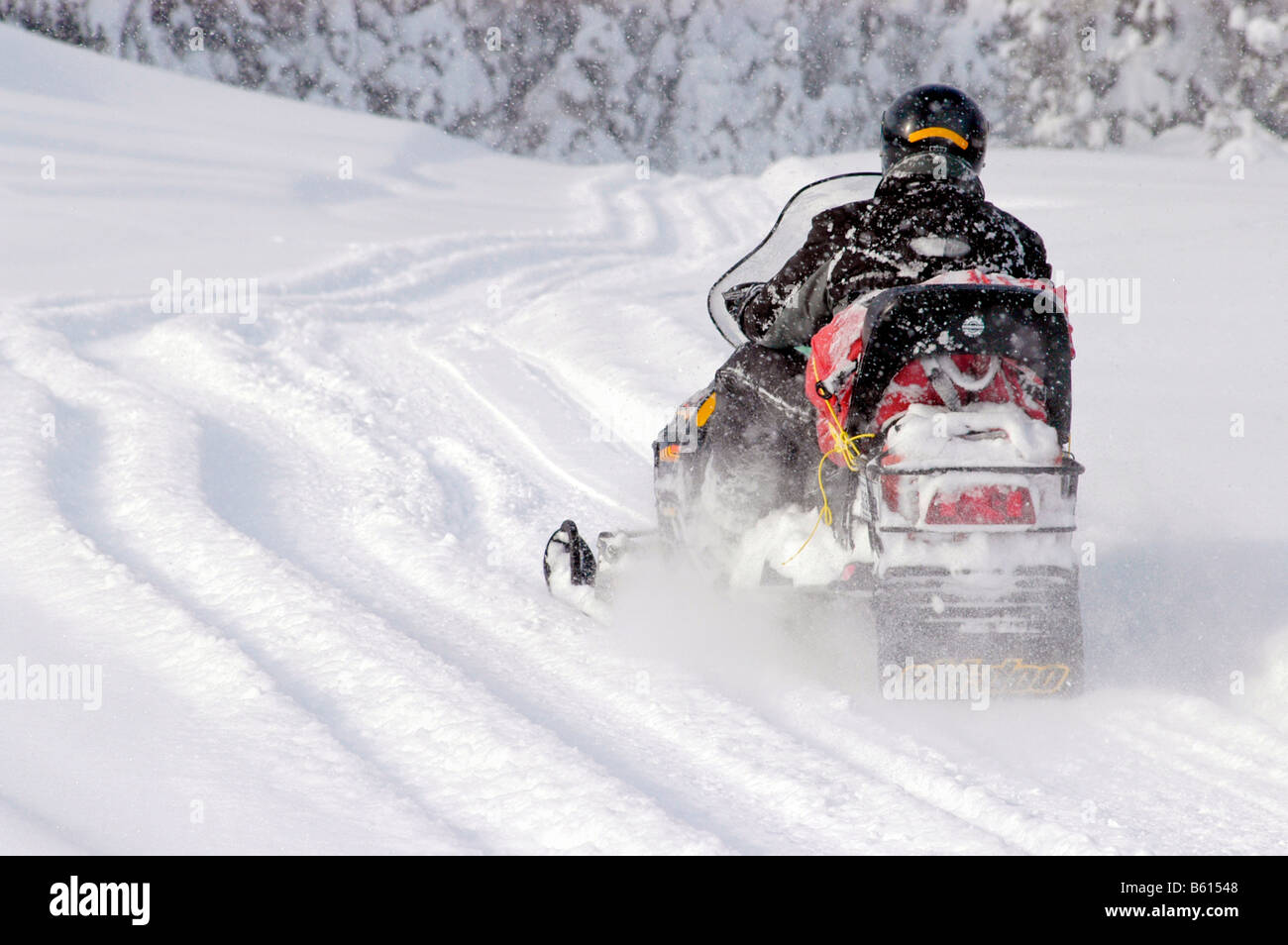 Snowmobile in snow landscape, Saguenay-Lac Saint Jean, Mont Valin ...