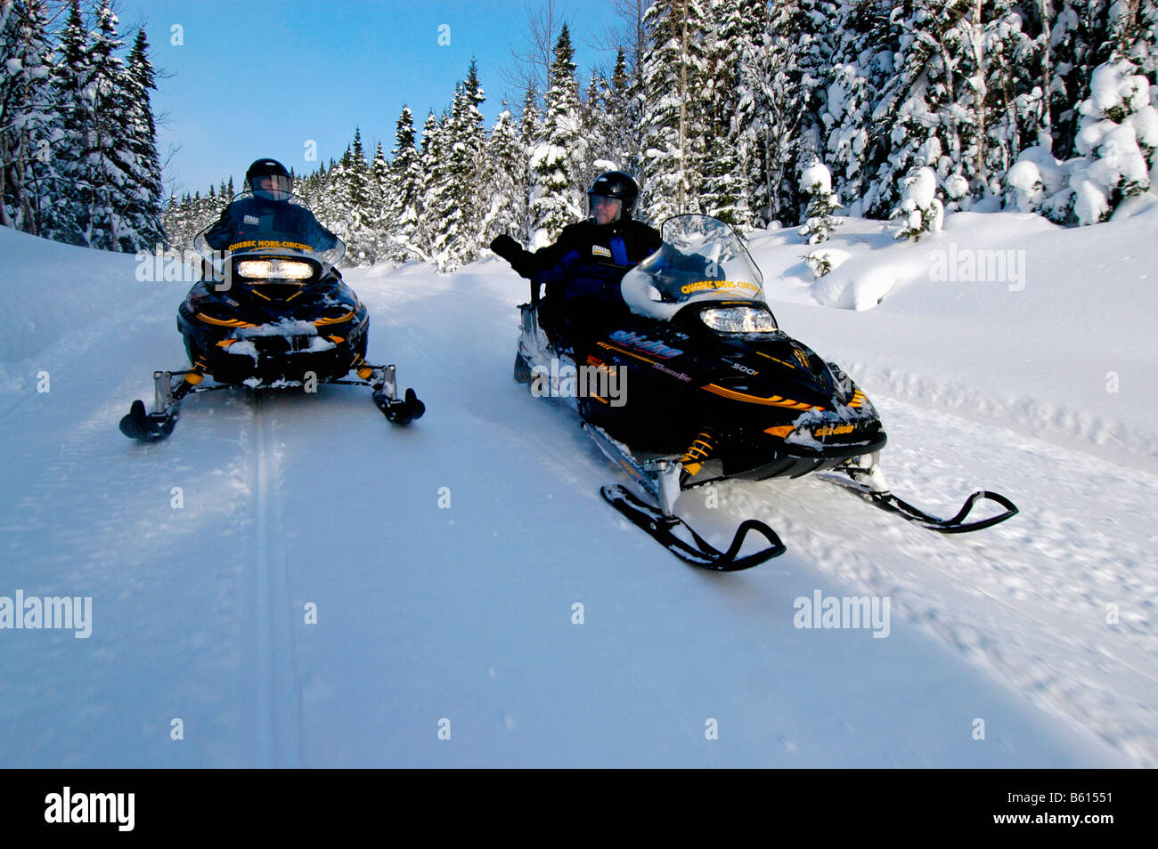 Snowmobile in snow landscape, Saguenay-Lac Saint Jean, Mont Valin ...