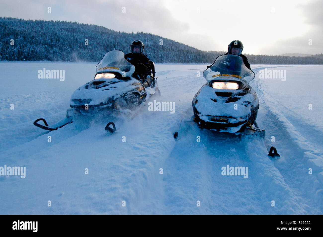 Snowmobile in snow landscape, Saguenay-Lac Saint Jean, Mont Valin ...