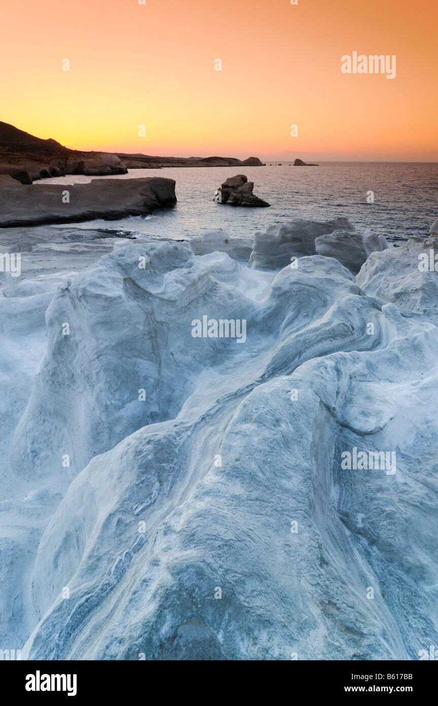 White rock formations at the beach of Sarakiniko on Milos, Cyclades ...