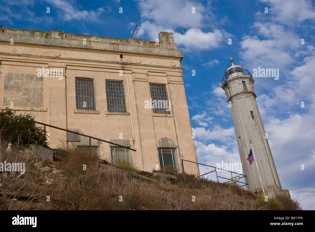Cell block and lighthouse, Alcatraz, California, USA Stock Photo - Alamy