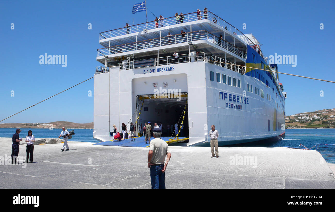 Passengers boarding a car ferry, Cyclades, Greece, Europe Stock Photo ...