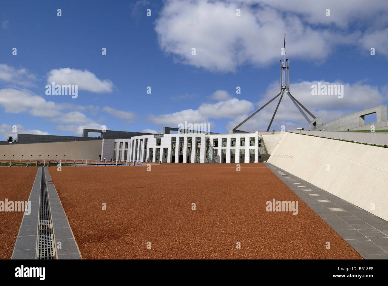 Courtyard and entrance facade of the New House of Parliament, Canberra ...