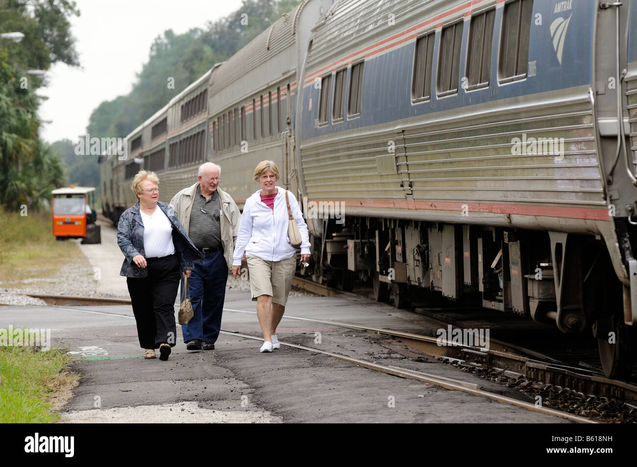 Amtrak railroad passengers alight from train DeLand Train Station ...