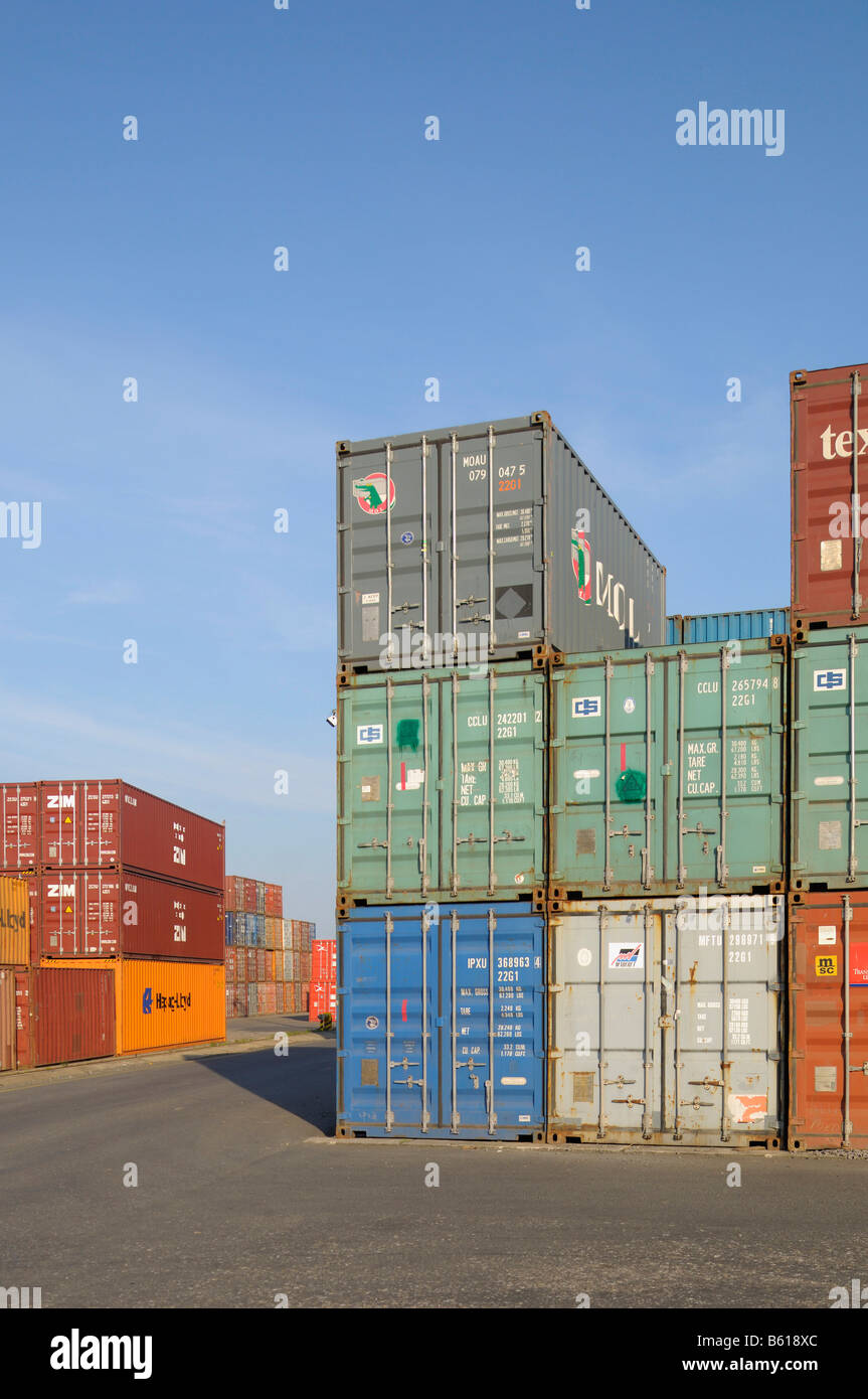 View in a container terminal, various overseas containers stacked in ...