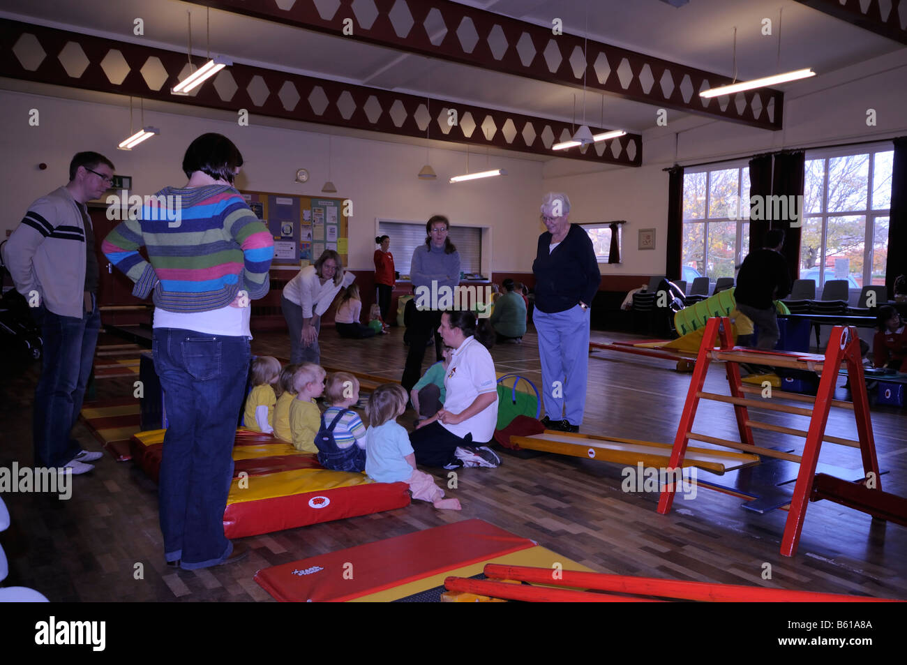 infants ,parents, preschool ,tumbletots ,inside ,village hall Stock ...