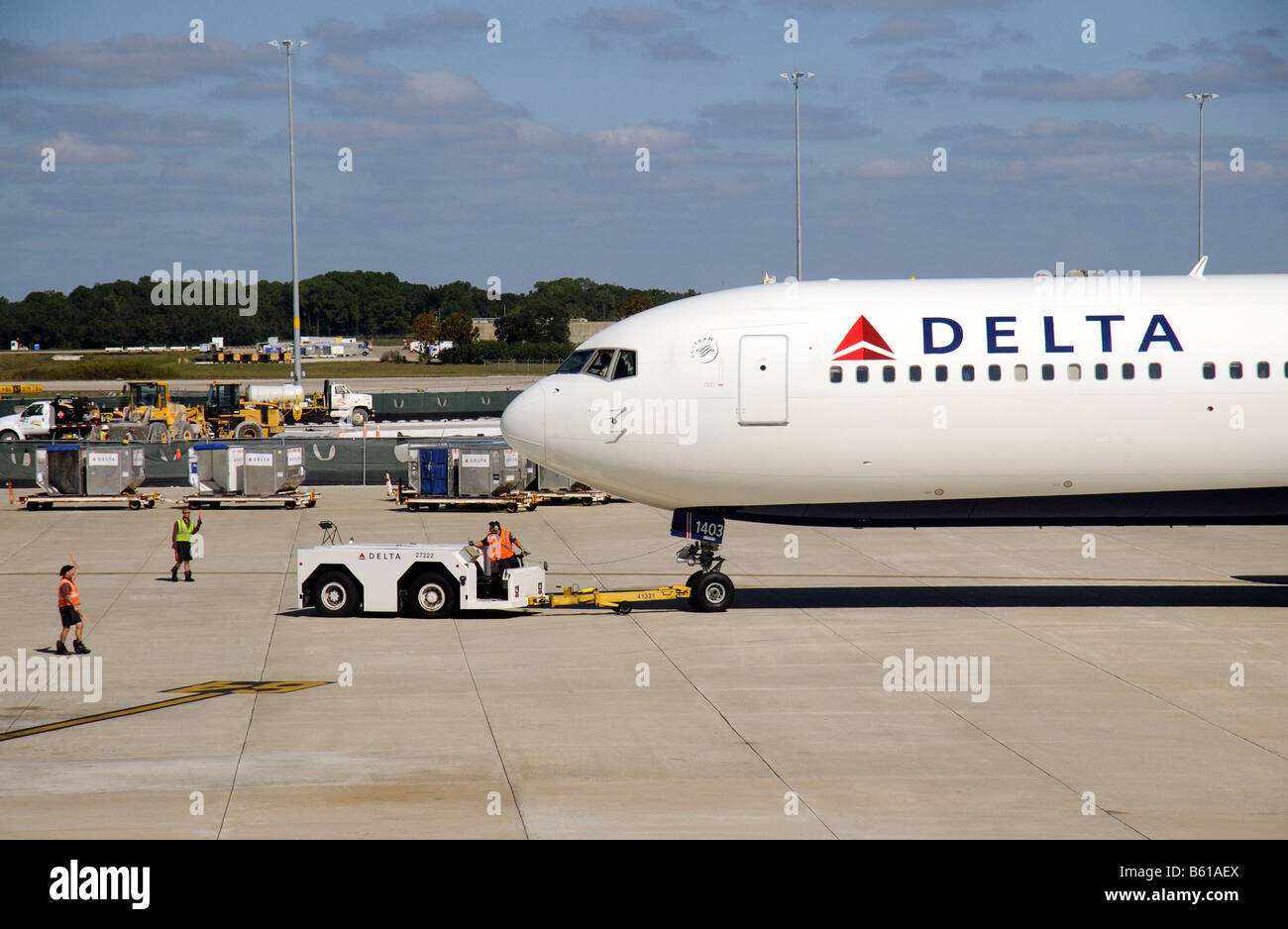Delta Airlines Boeing 767 jet on pushback at Tampa Airport Florida USA ...