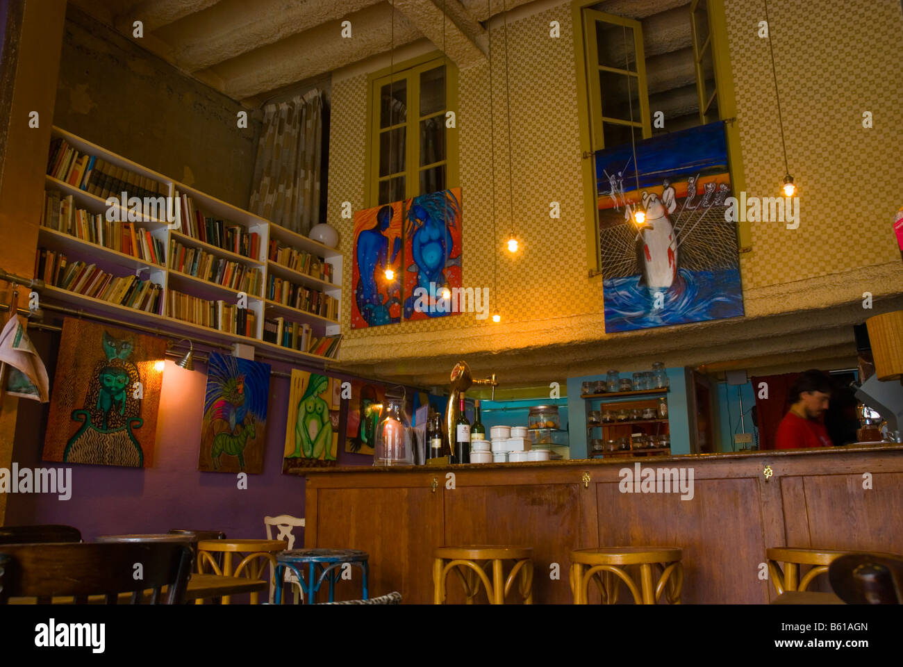 Cafe along Rambla de Raval in El Raval district of Barcelona Europe ...