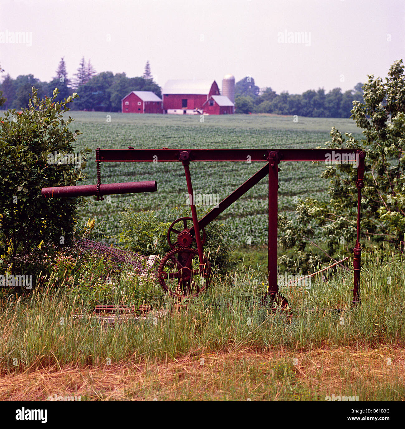 Rural farm scene in Southern Ontario,Canada with Machinery and field in ...