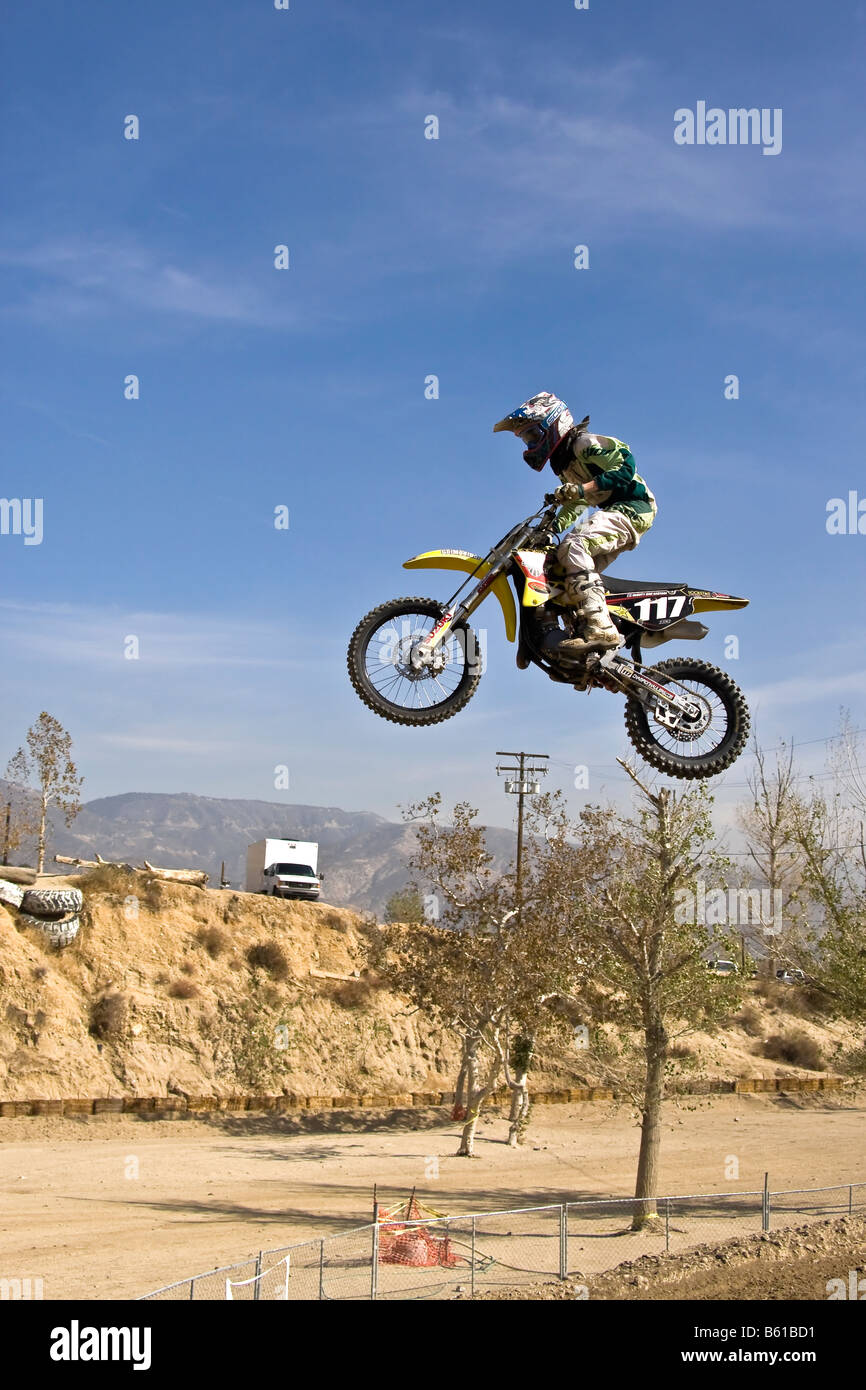 Motorcross rider airborne over jump at Glen Helen circuit Devore ...